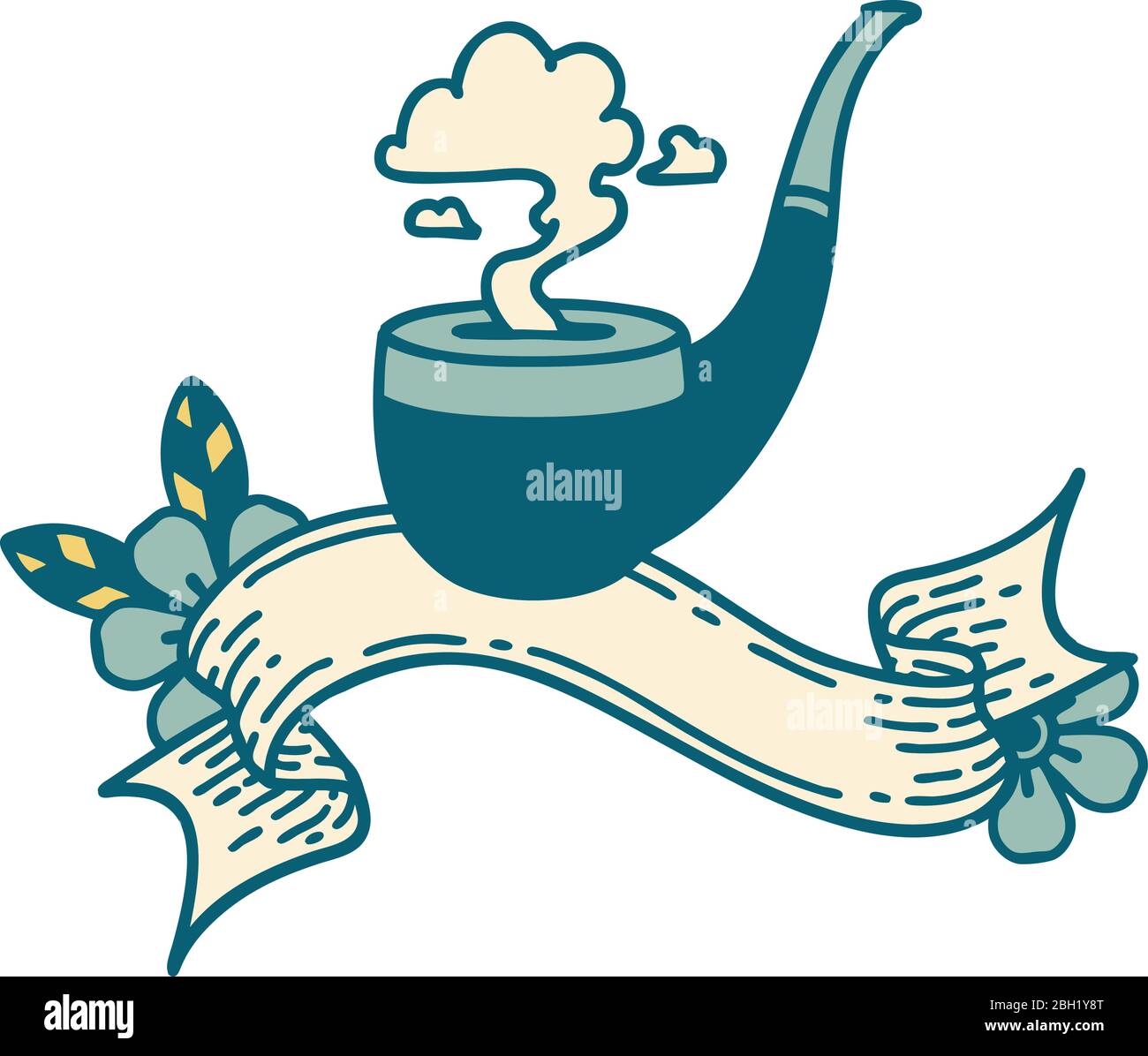 traditional tattoo with banner of a smokers pipe Stock Vector Image ...