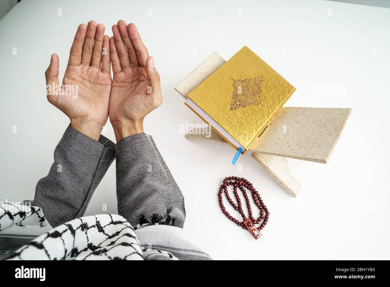 gesture of hand open arm while pray in islamic culture carrying prayer ...