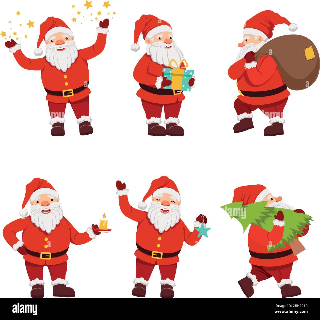 Christmas characters collection of cute santa in different action poses ...