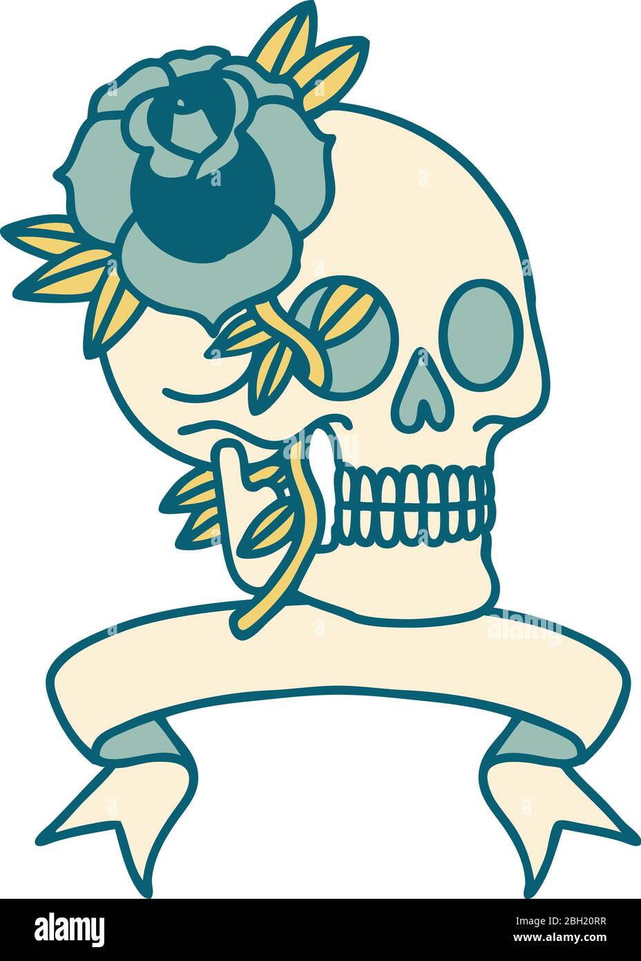 traditional tattoo with banner of a skull and rose Stock Vector Image ...