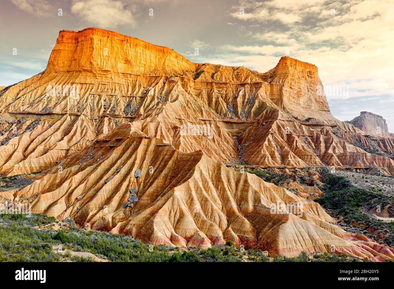 Spain, Navarre, Rock formations of Bardenas Reales badland Stock Photo ...