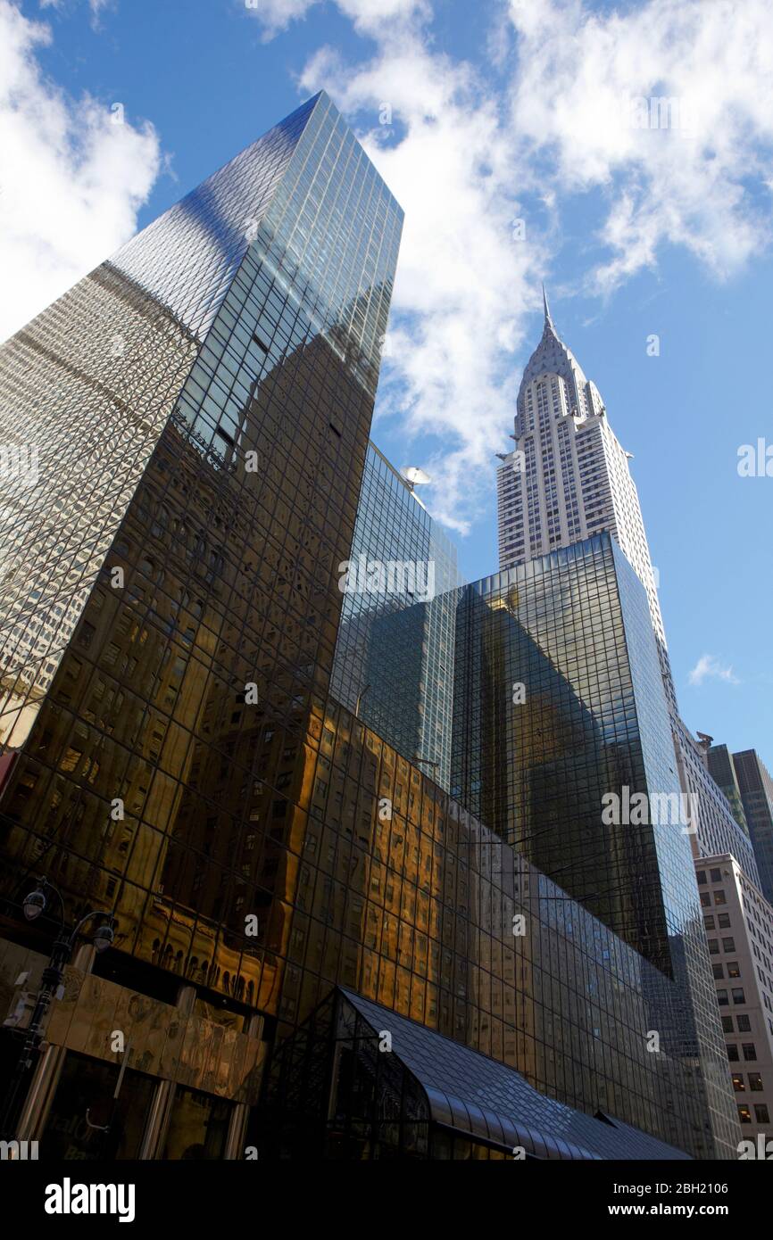 USA, New York, New York City, Low angle view of tall skyscraper with ...