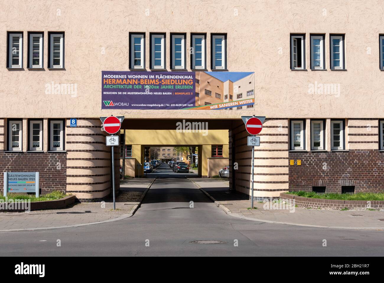 Magdeburg, Germany. 19th Apr, 2020. Entrance to the Hermann-Beims ...