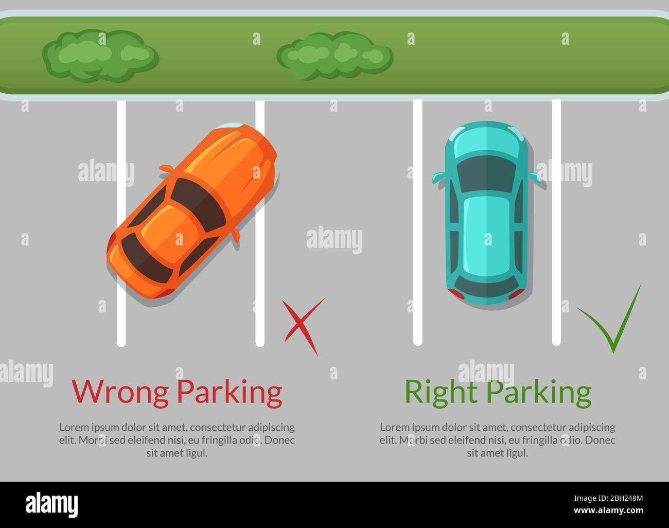 Vector wrong and right parking cars on the parking lot top view ...