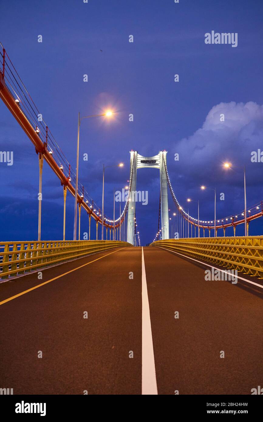 Mozambique, Maputo, Empty Maputo-Katembe Bridge at night Stock Photo ...
