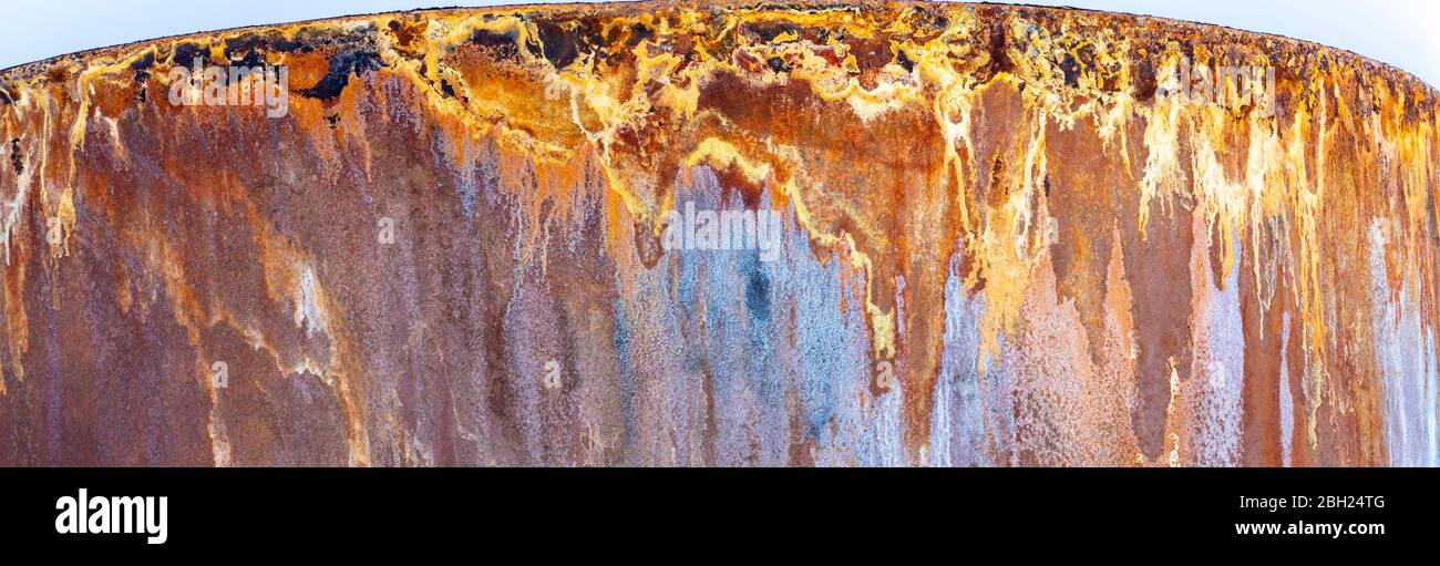 Beautiful rust pattern on the side of a metal storage tank. Corrosion ...