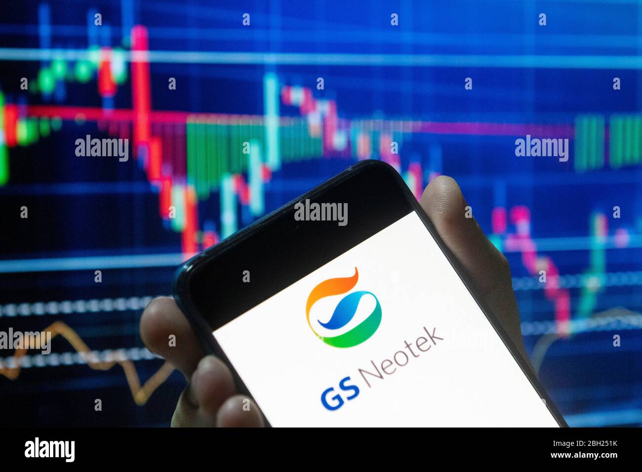 In this photo illustration a GS Neotek logo seen displayed on a ...