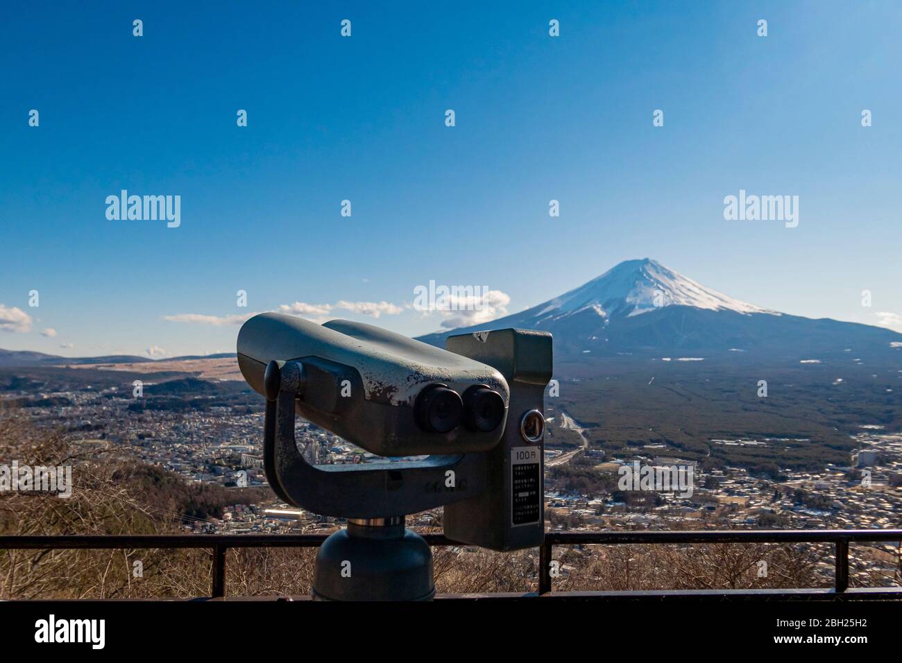 An Old Sightseeing telescope at Mt.Fuji panoramic ropeway sightseeing ...