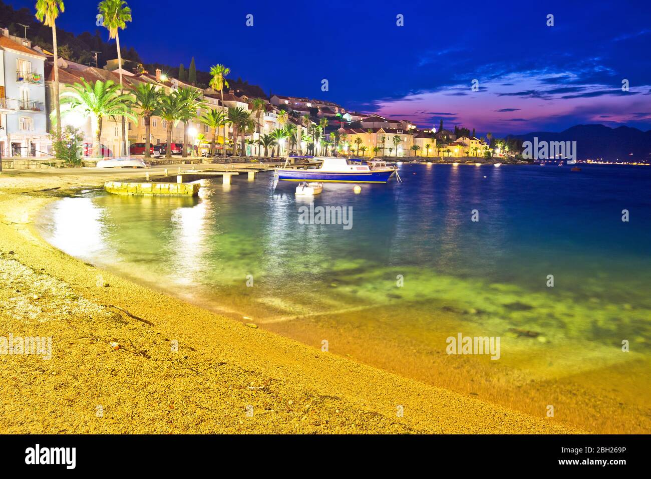 Korcula beach and waterfront colorful evening view, island in ...