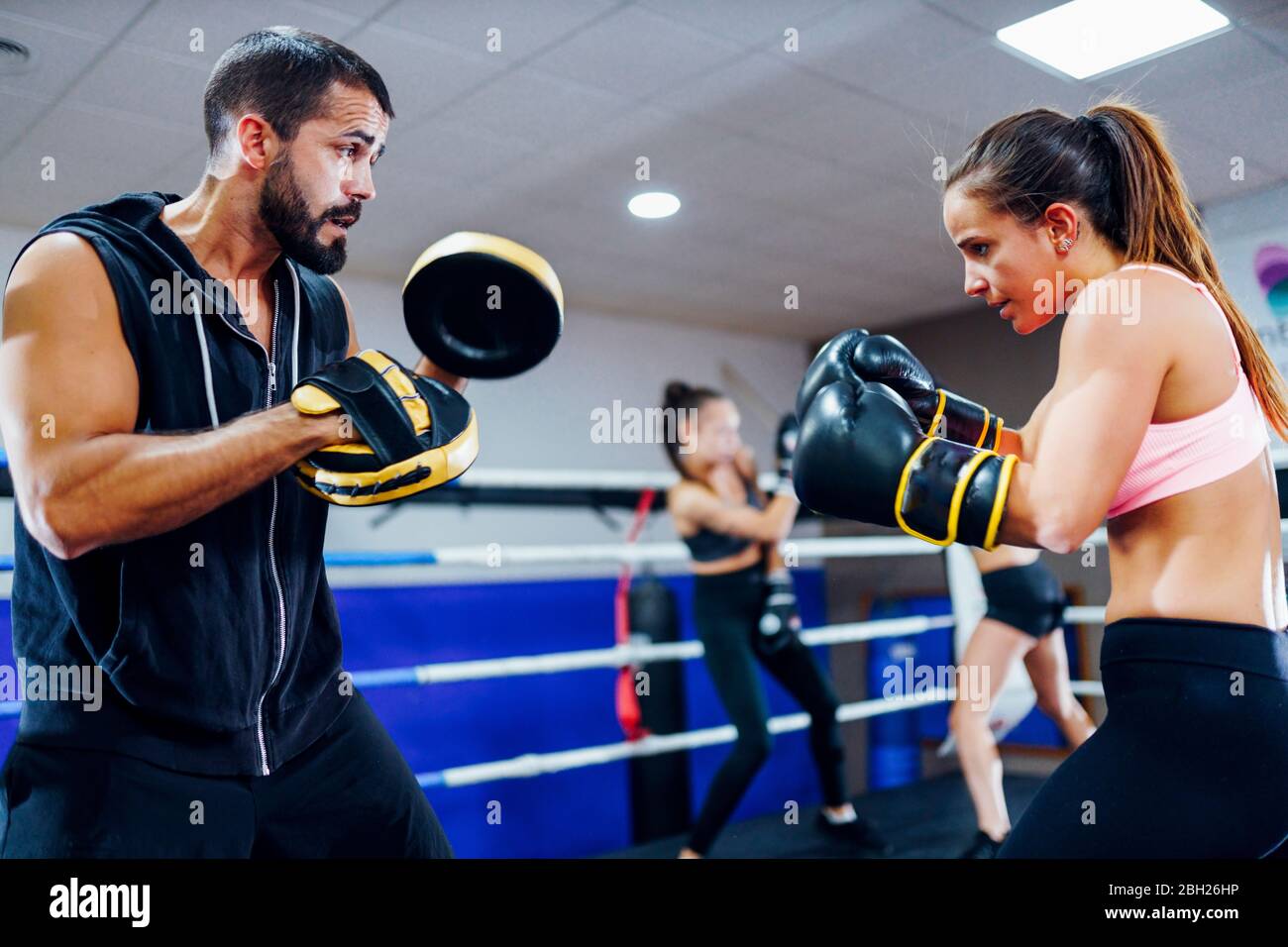 Female boxer sparring with her coach in gym Stock Photo - Alamy