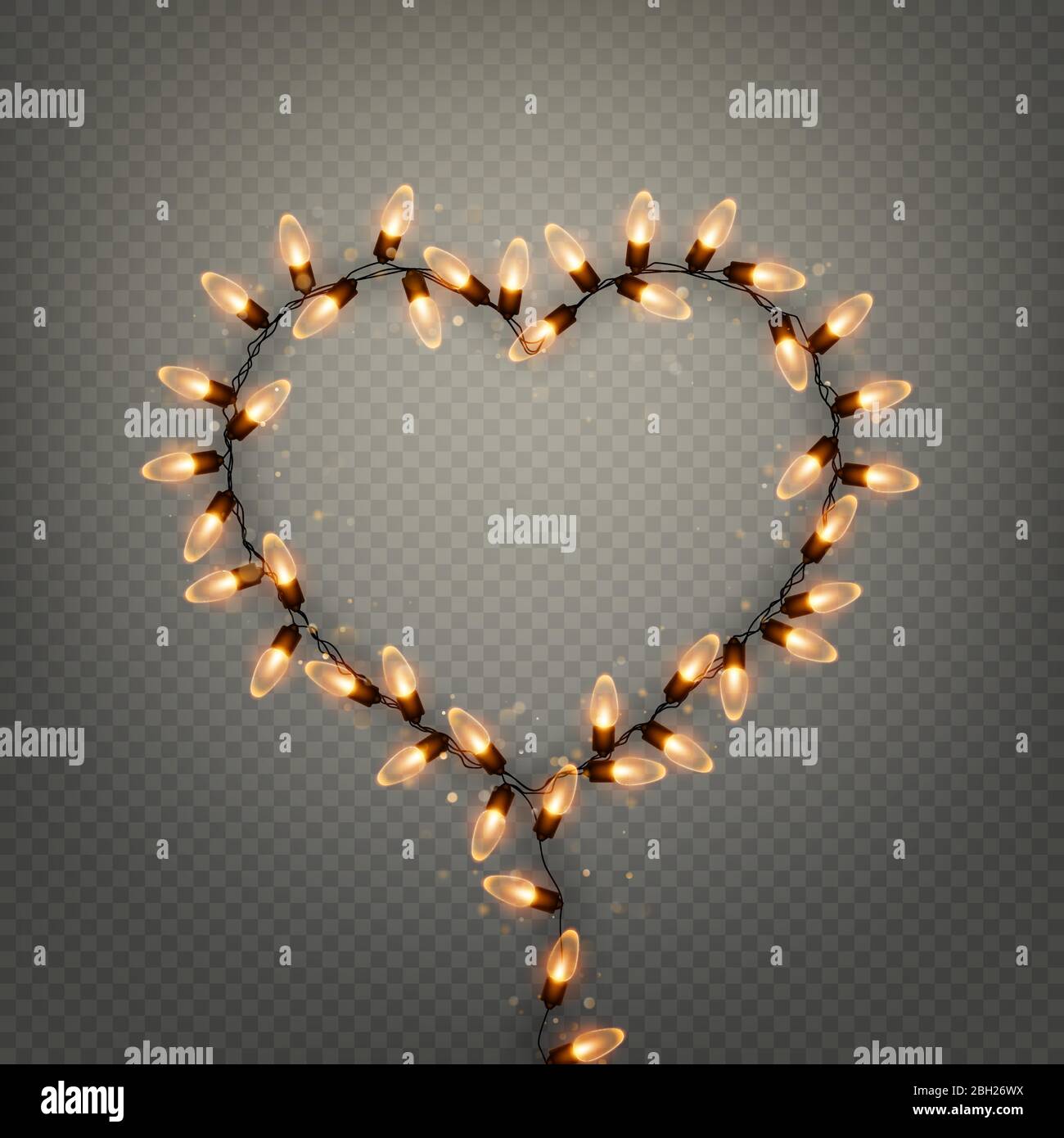 Valentines Day card with light bulbs effect, on transparent background ...