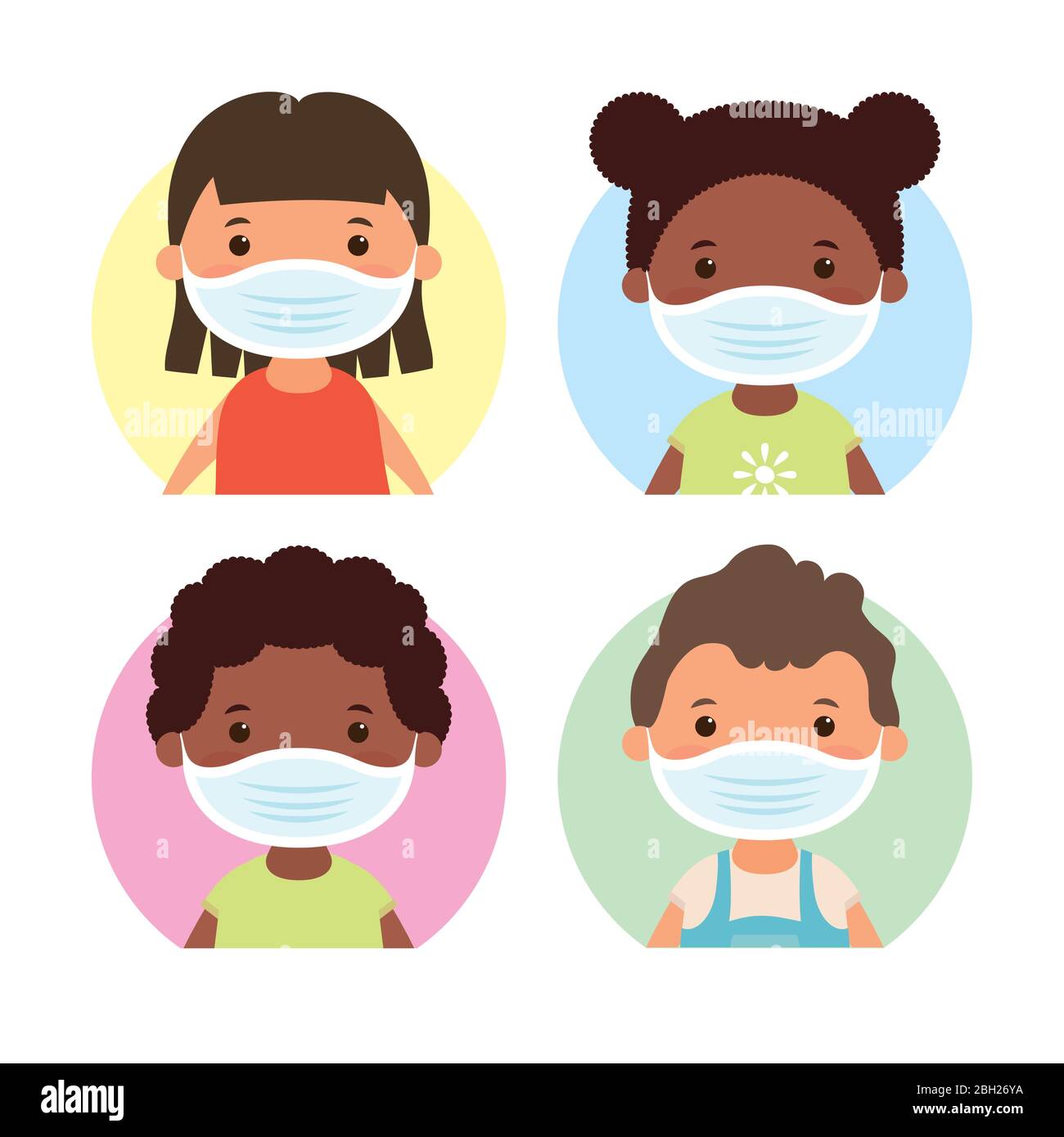 interracial little kids using face masks characters Stock Vector Image ...