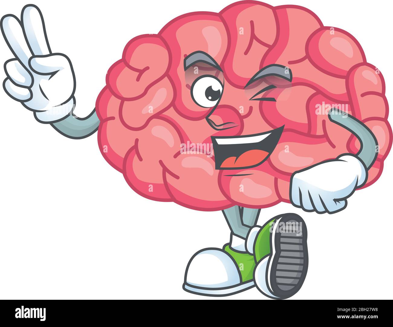 Cheerful brain mascot design with two fingers Stock Vector Image & Art ...