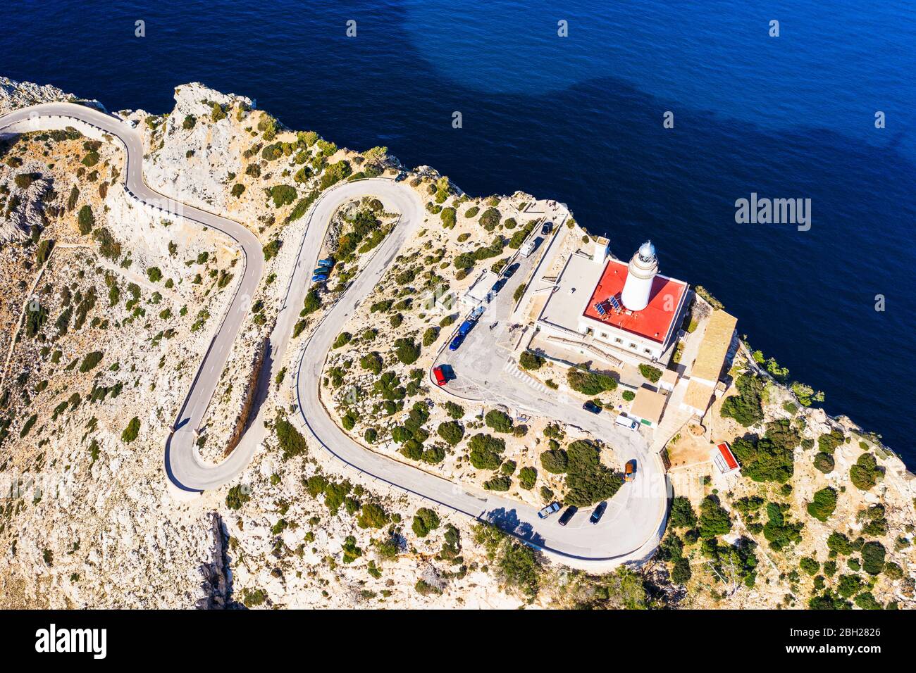Drone view winding road leading to formentor lighthouse hi-res stock ...