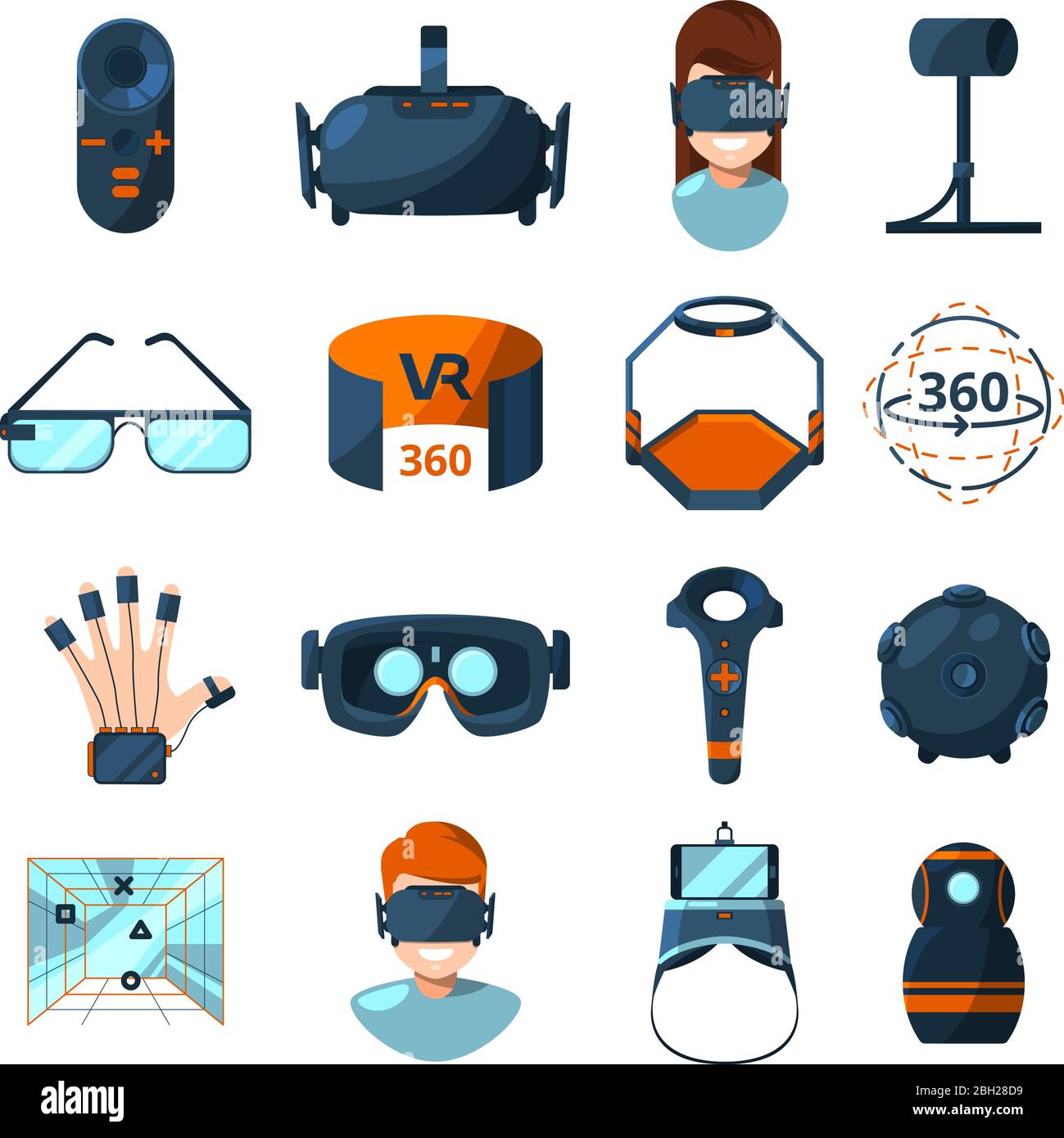 Different symbols of virtual reality. Electronic and computer ...