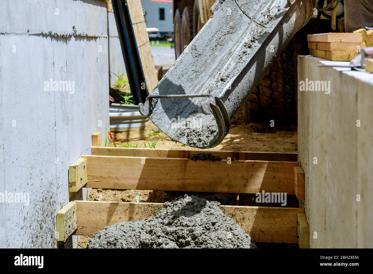 Formwork in pouring staircase cement concrete structure in residential ...