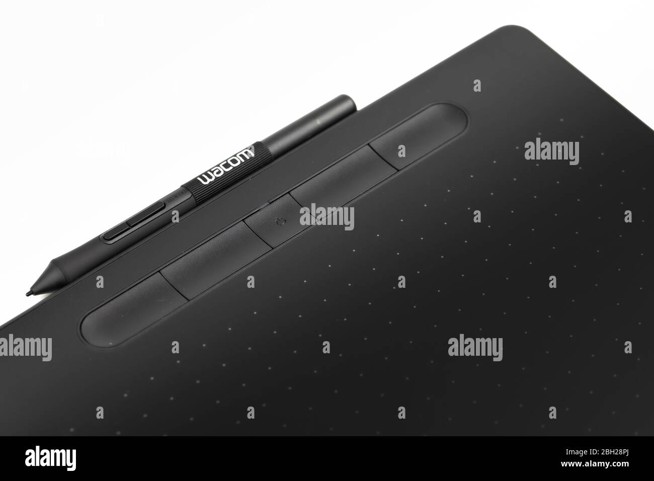 Kazo-shi, Japan 22.04.2020: Pen tablet Wacom Intuos M Wacom logo close ...
