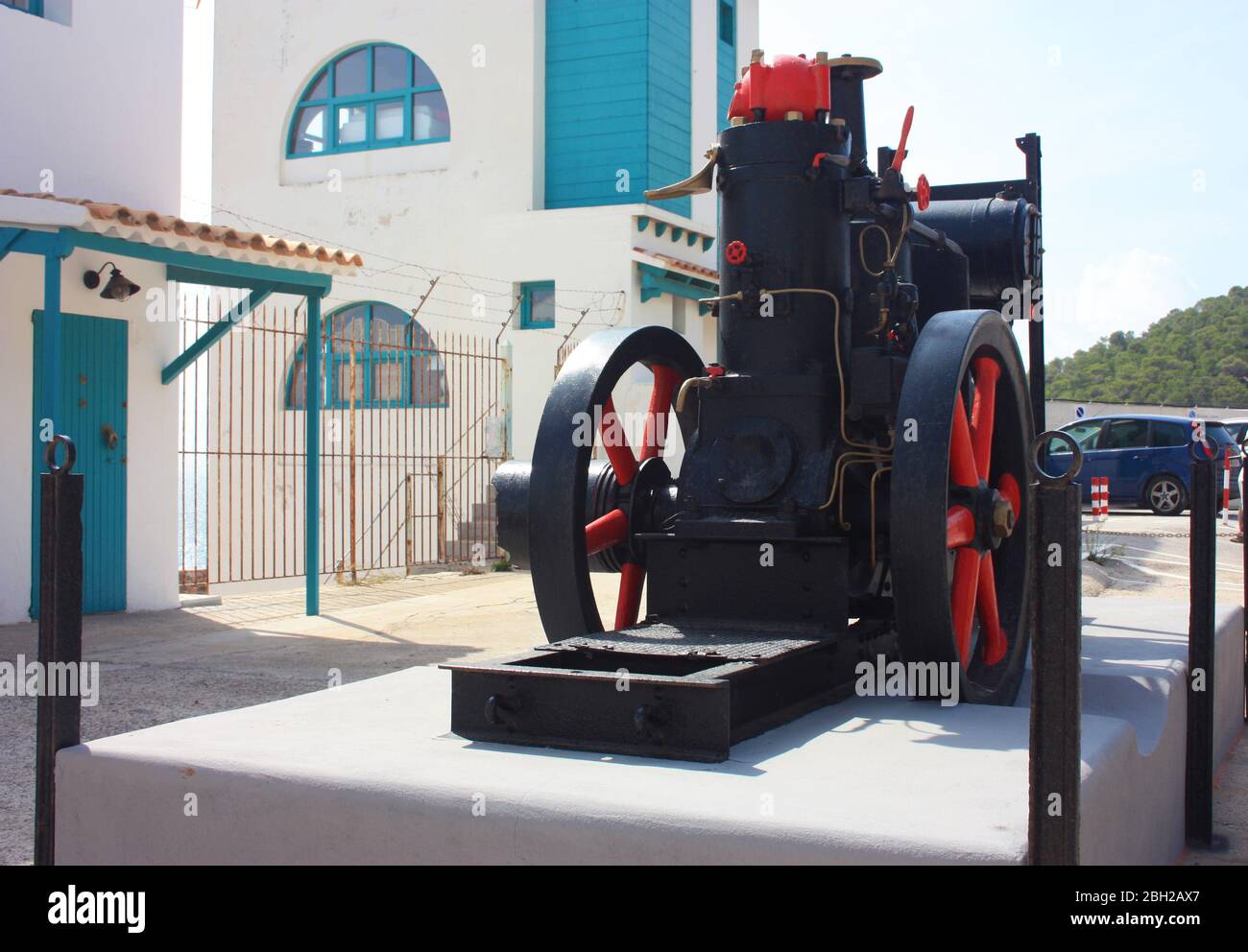 exhibition of an old steam train in the black and red life size machine ...