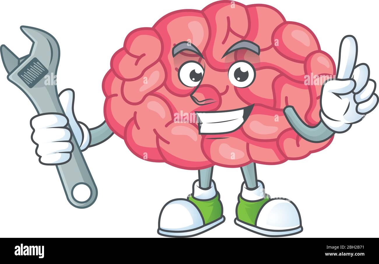 A mechanic brain mascot character fix a broken machine Stock Vector ...