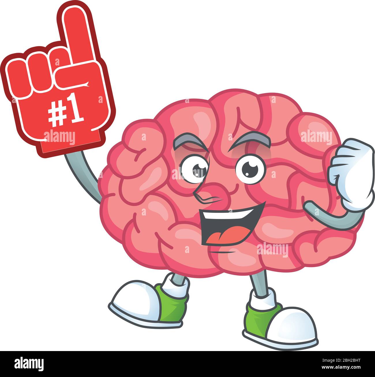 Cartoon character concept of brain holding red foam finger Stock Vector ...
