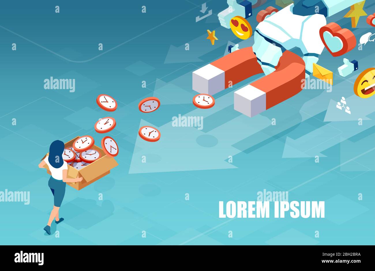 Vector of a young woman wasting time on social media Stock Vector Image ...