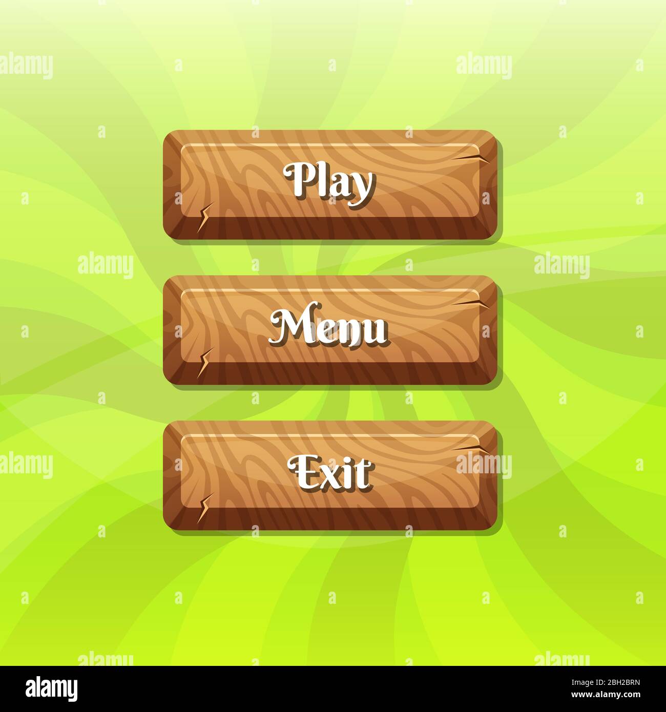 Vector cartoon style wooden buttons with text for game design on spiral ...