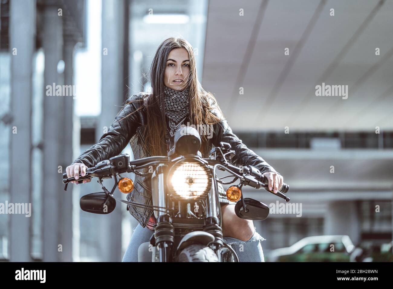 Female biker on motorbike in hi-res stock photography and images - Alamy