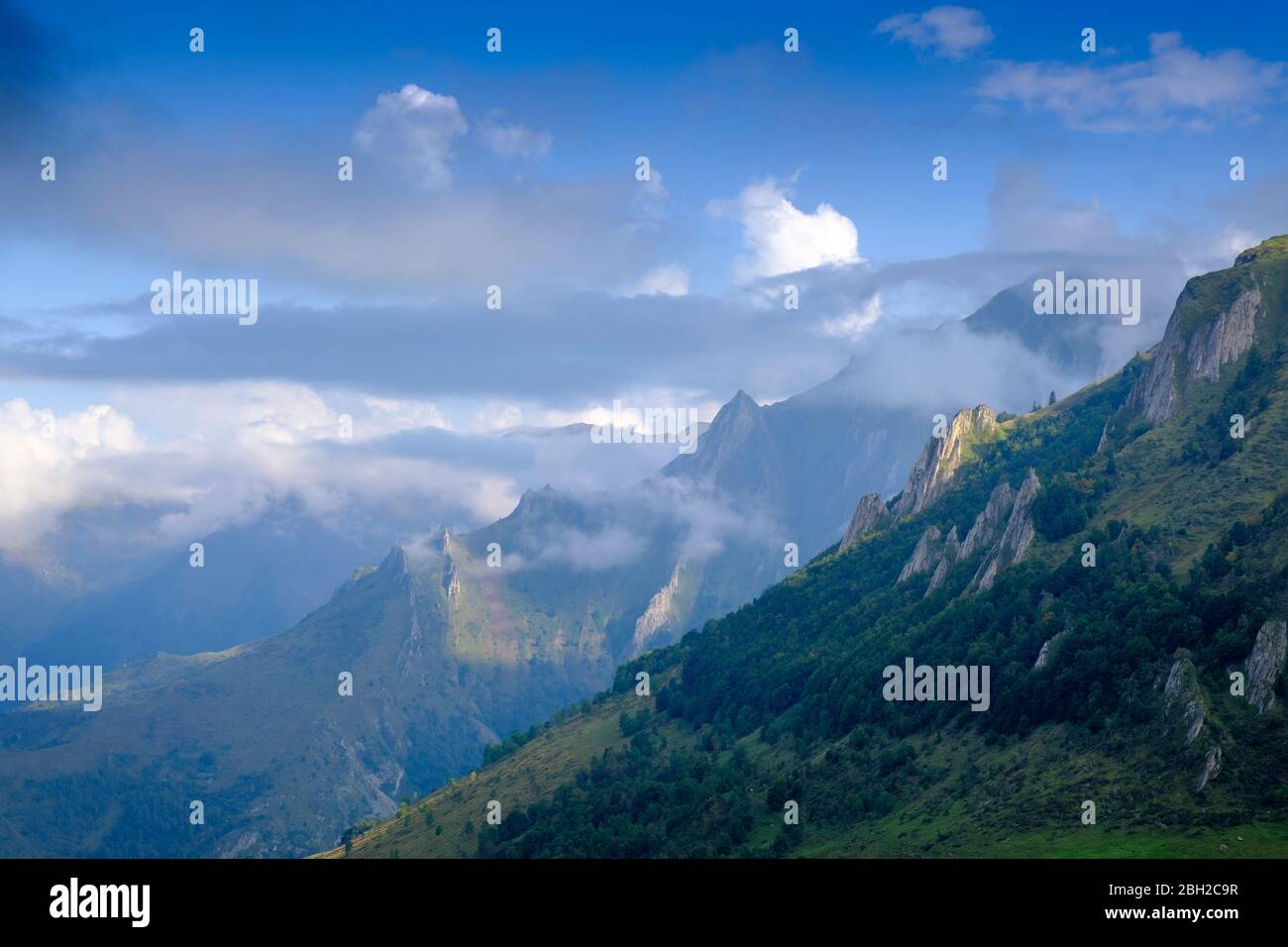 France, Hautes-Pyrenees, Scenic mountain landscape between Col du ...