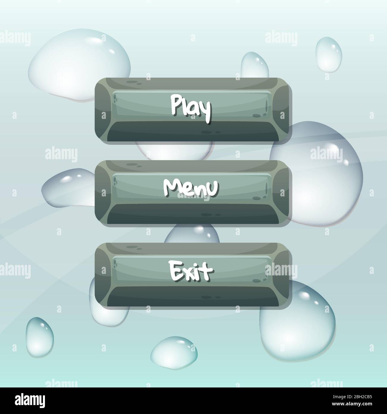 Vector cartoon style stone buttons with text for game design on ...