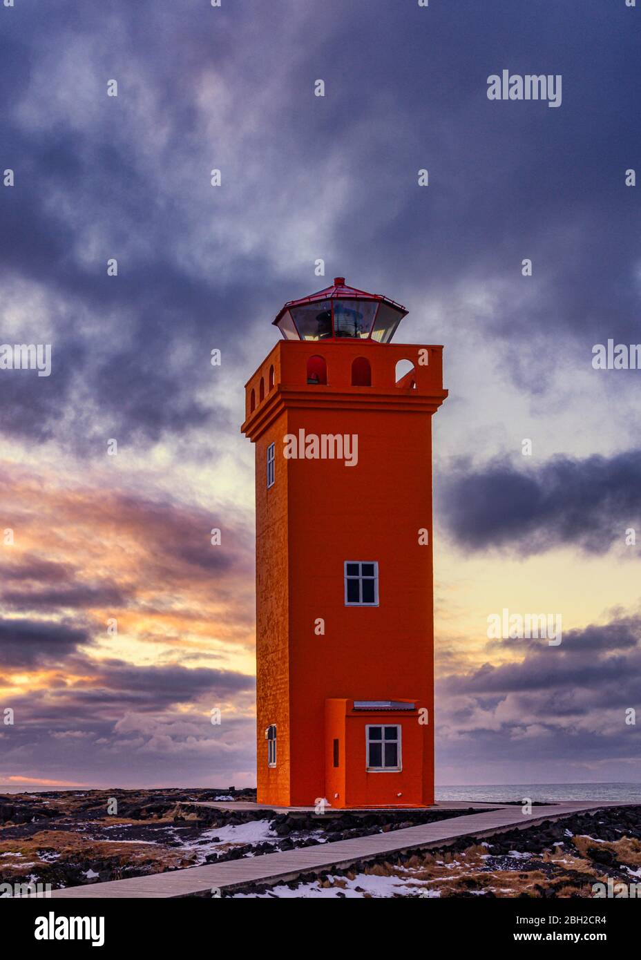 Iceland, Svortuloft Lighthouse at moody winter dusk Stock Photo - Alamy