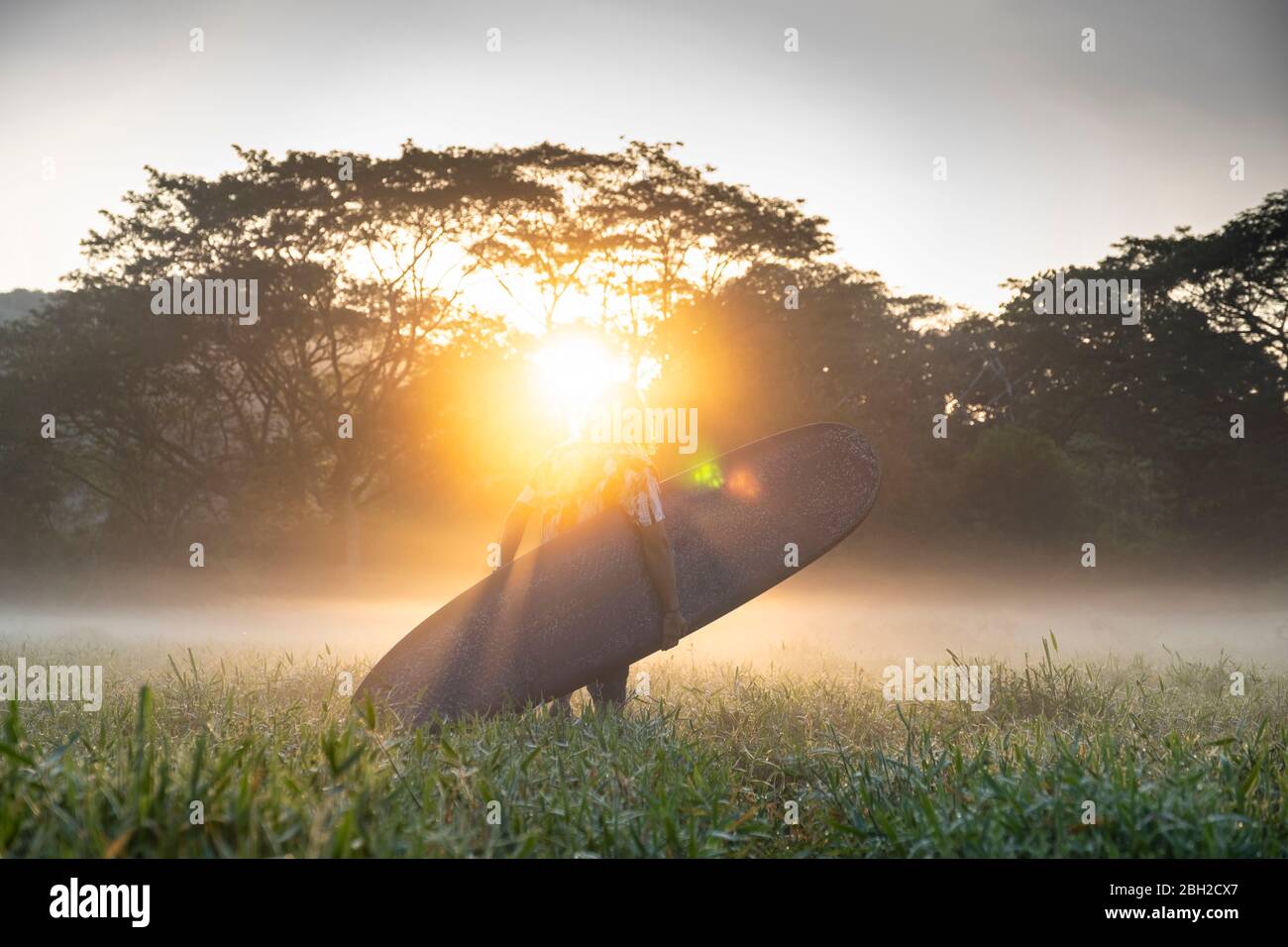 Back view of surfer carrying surfboard hi-res stock photography and ...