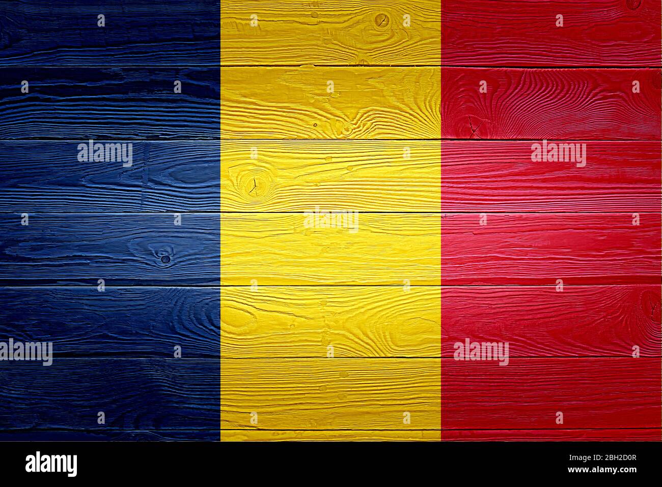 Chad flag painted on old wood plank background. Brushed natural light ...