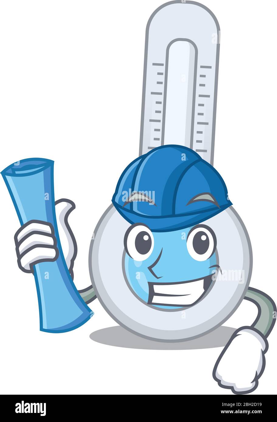 Cartoon character of cold thermometer brainy Architect with blue prints ...