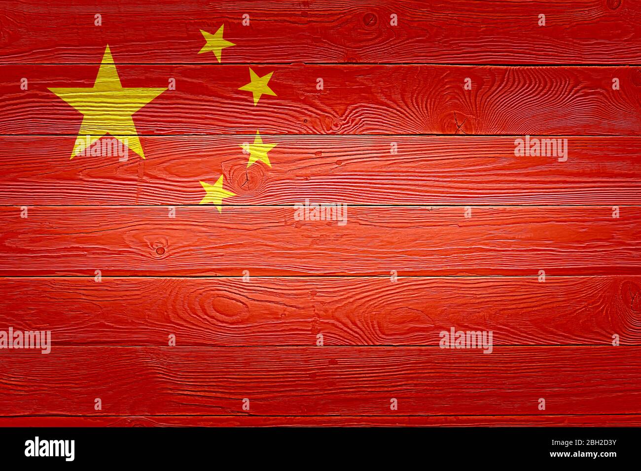 China flag painted on old wood plank background. Brushed natural light ...