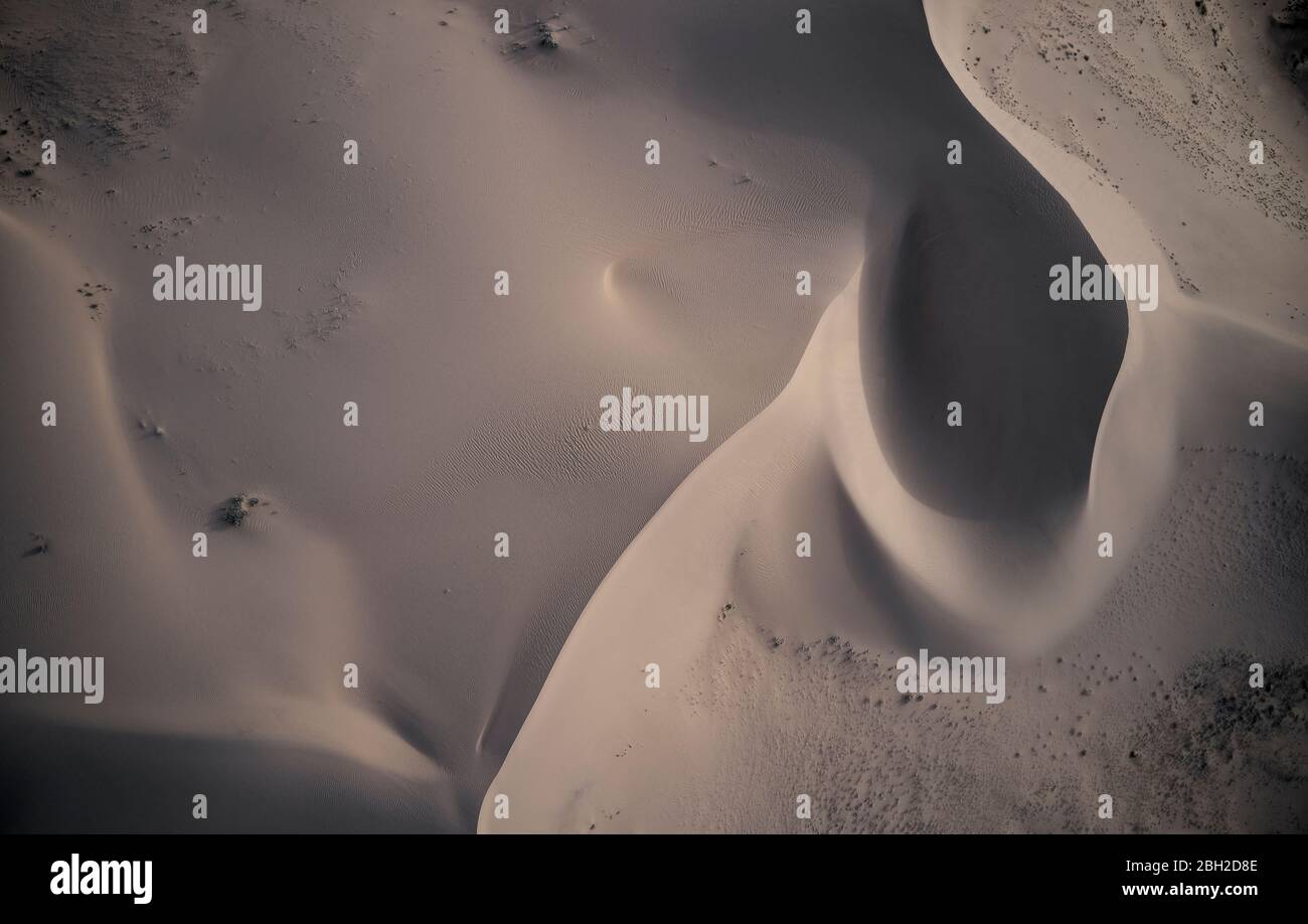 USA, California, Low-level aerial photography of Cadiz Dunes in Mojave ...