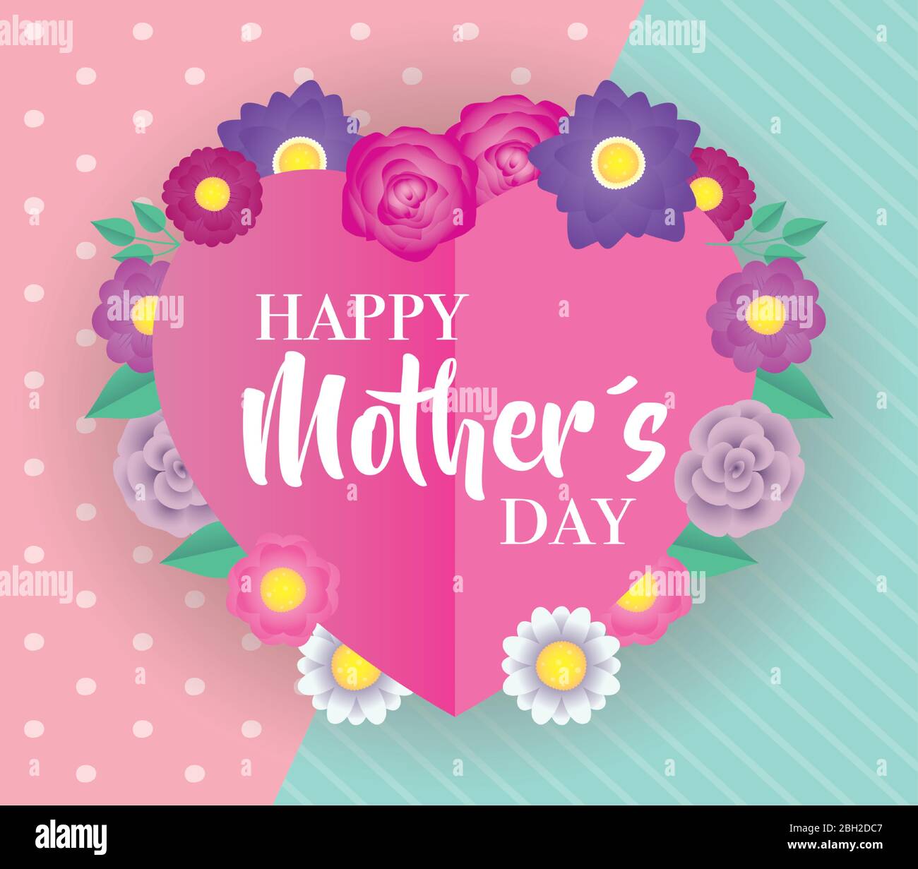 happy mothers day card with flowers heart frame Stock Vector Image ...