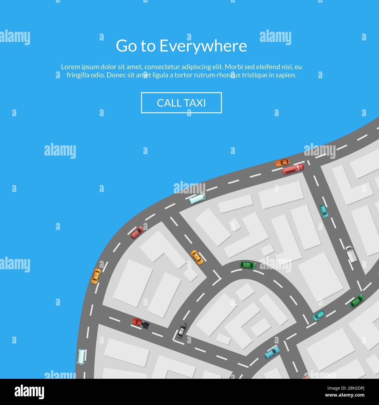 Vector city map with cars aerial top view from above illustration. Town ...