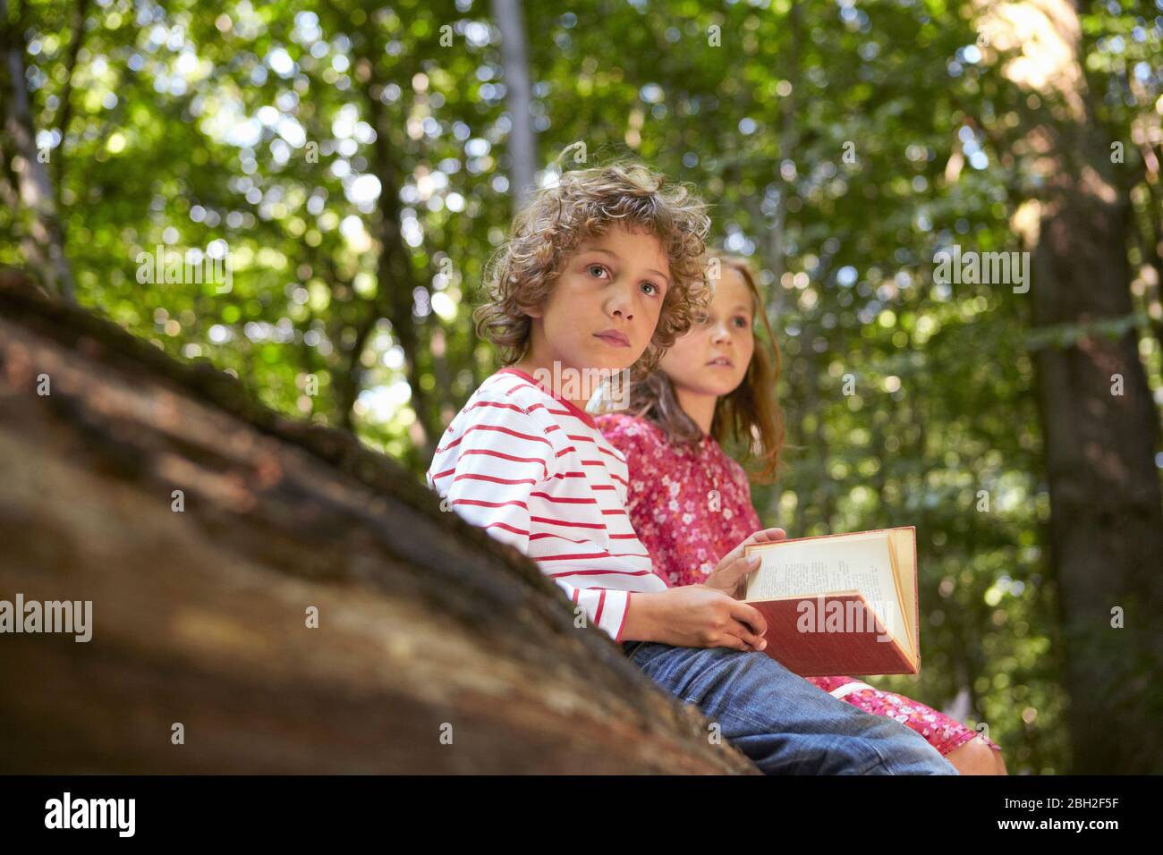 Girl sitting on log outdoors hi-res stock photography and images - Alamy