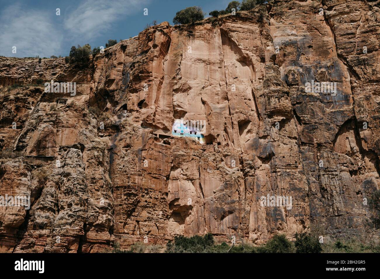Low angle view of rock church at ,Abiy Addi, Ethiopia, Afar Stock Photo ...