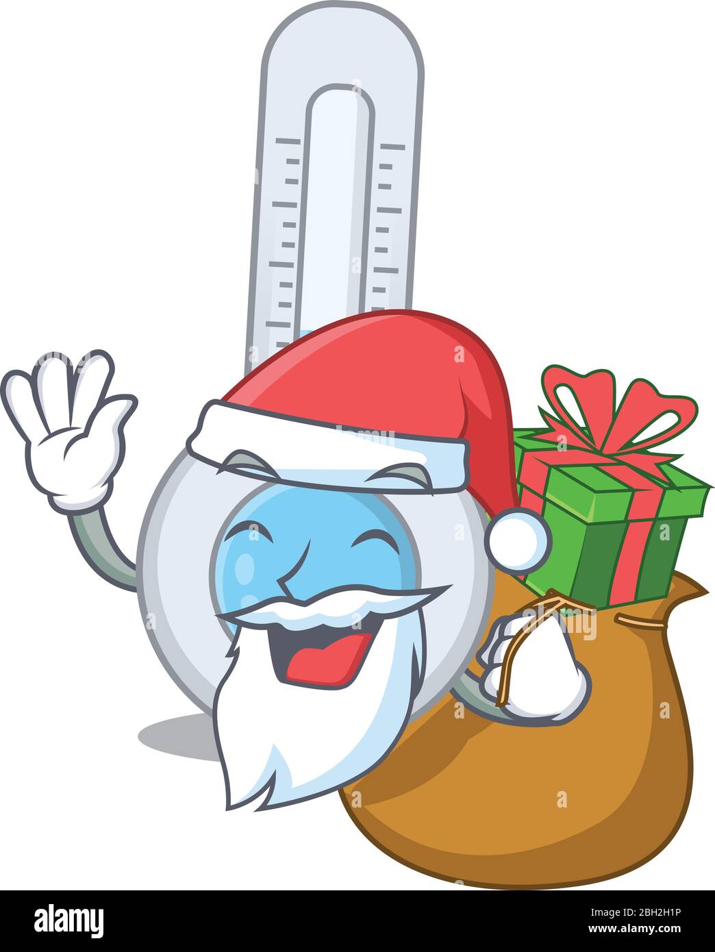 Cartoon design of cold thermometer Santa with Christmas gift Stock ...
