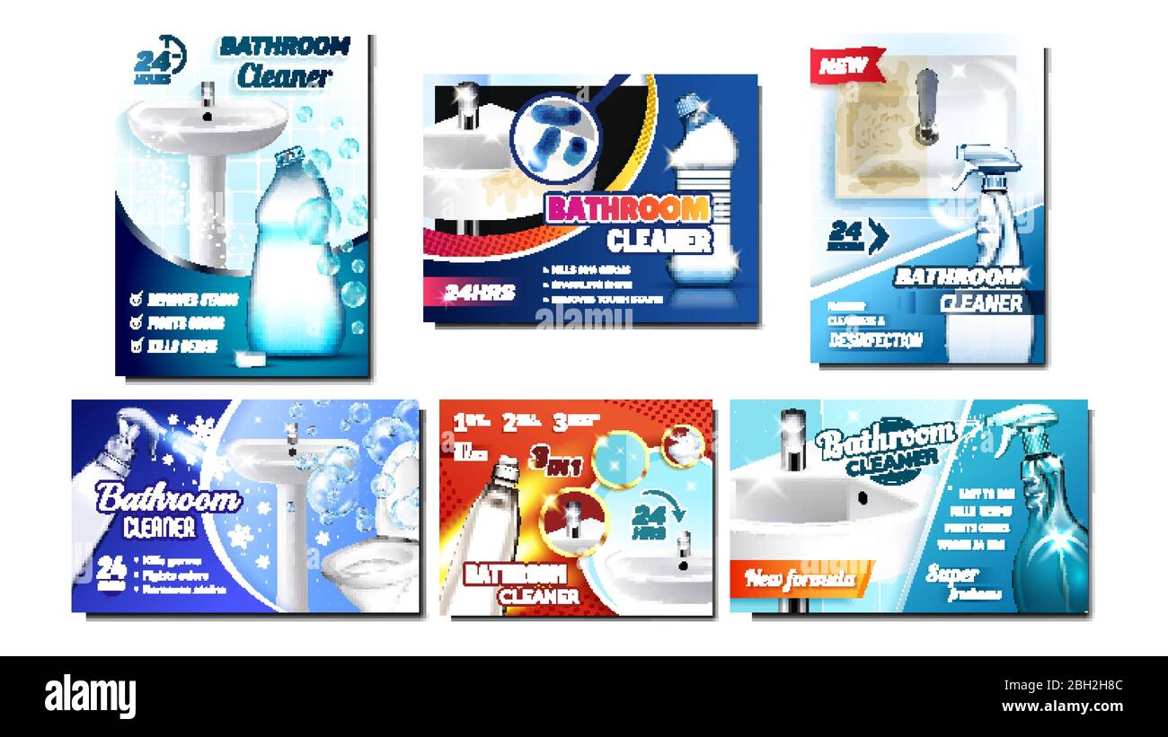 Bathroom Cleaner Advertising Posters Set Vector Stock Vector Image ...