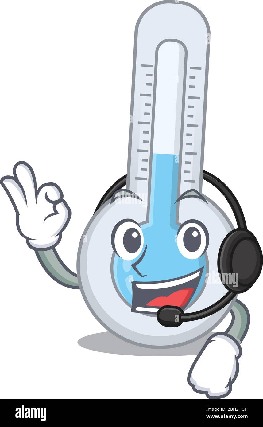 A gorgeous cold thermometer mascot character concept wearing headphone ...