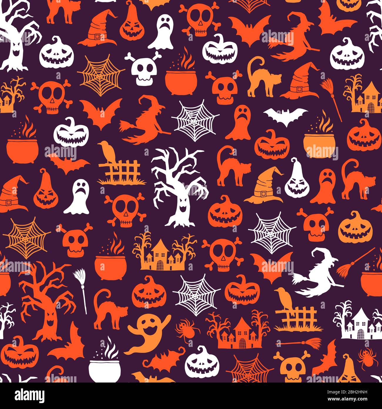 Vector halloween pattern background with witches, pumpkins, ghosts ...