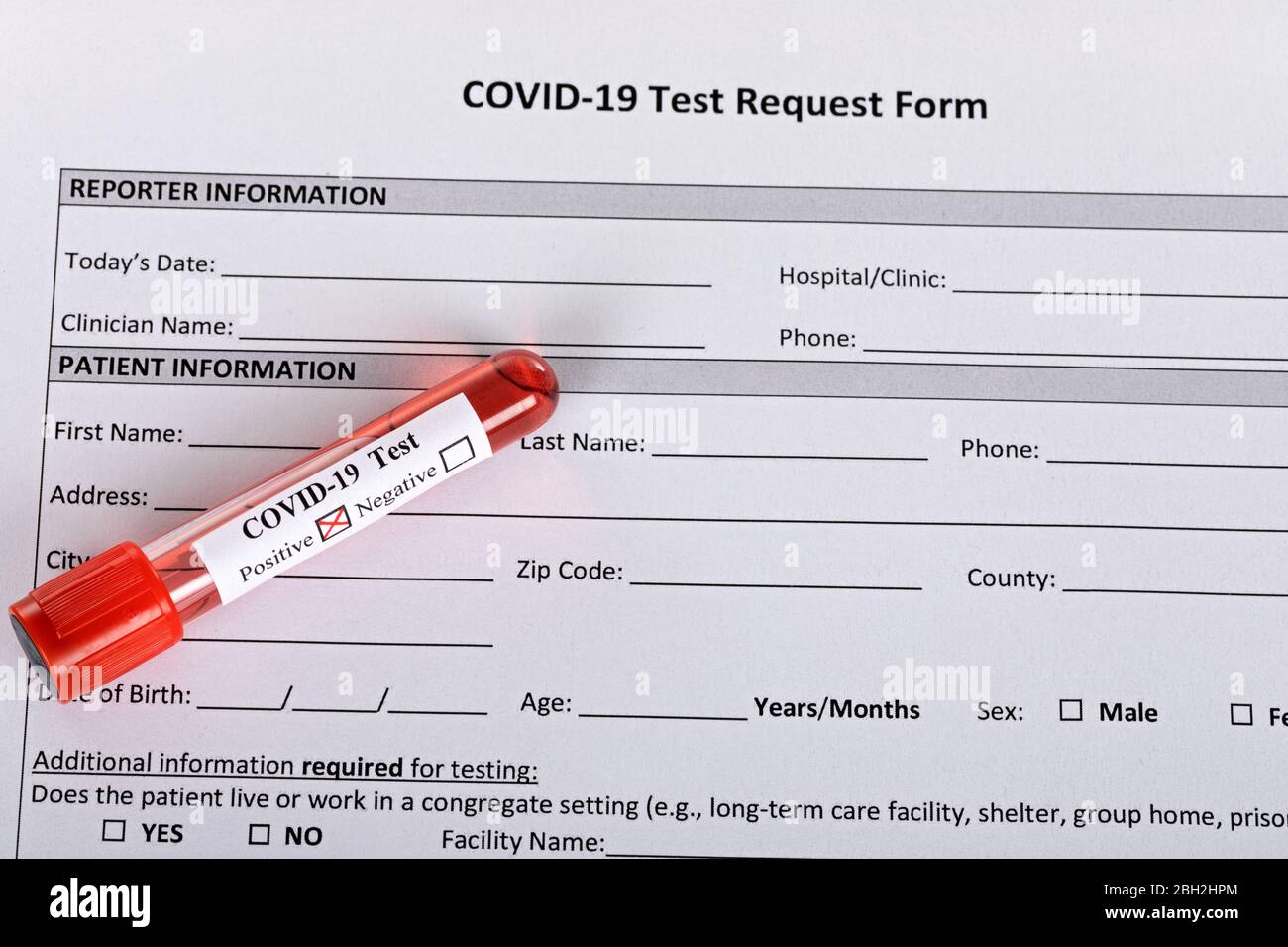 Close up picture of covid-19 blood test and fill in form Stock Photo ...