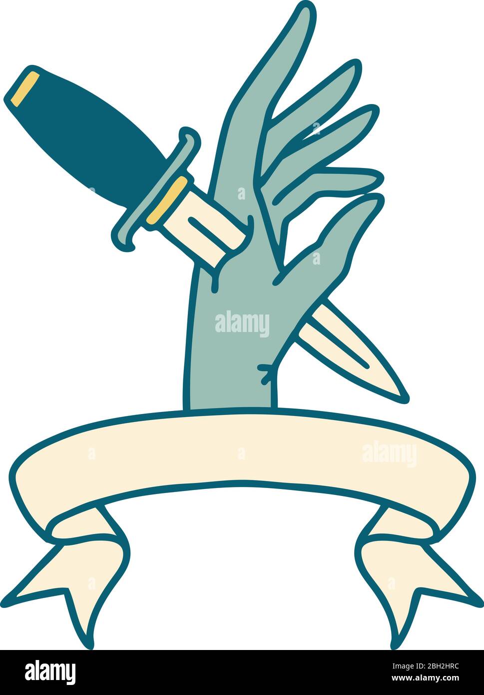 traditional tattoo with banner of a dagger in the hand Stock Vector ...