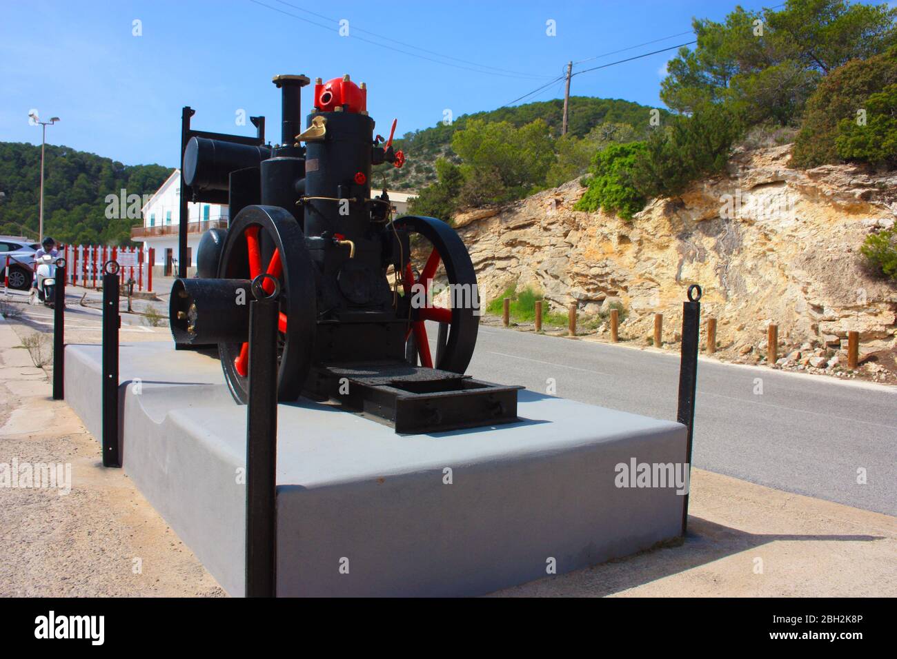 exhibition of an old steam train in the black and red life size machine ...