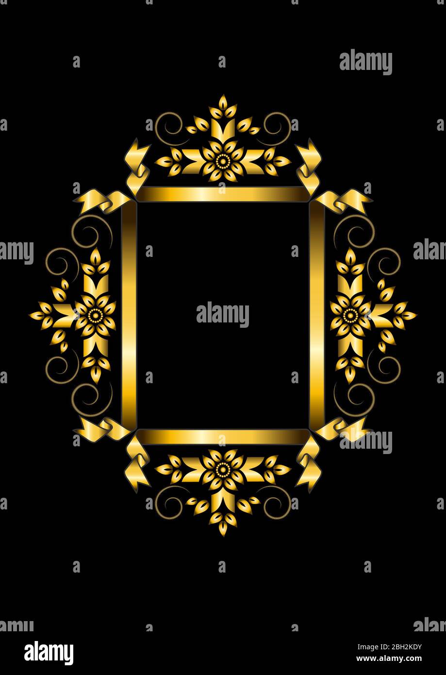 Gold rectangular ribbon frame with curved edges and swirling patterns ...