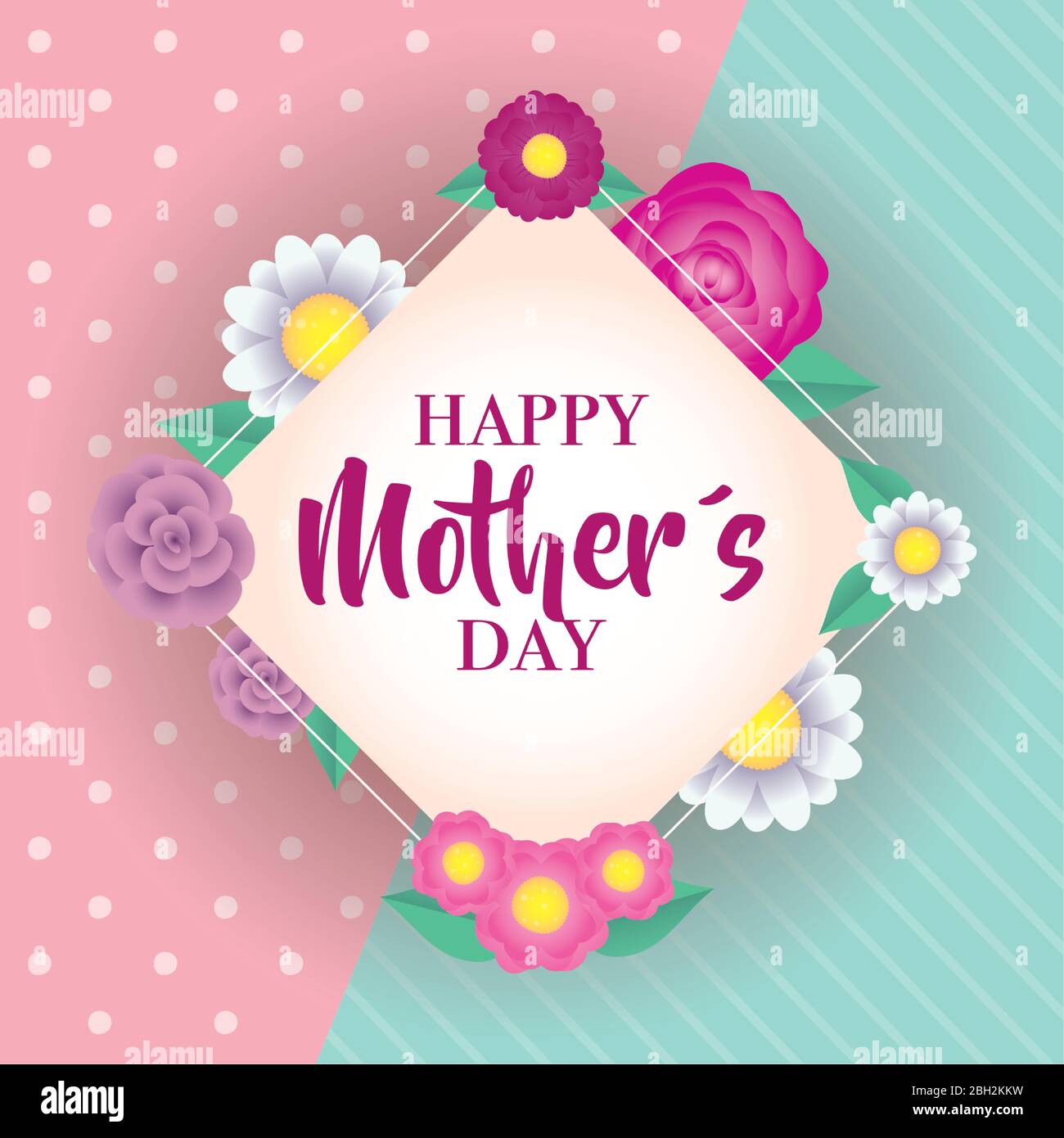 Happy Mothers Day Card With Flowers Circular Frame Stock Vector Image