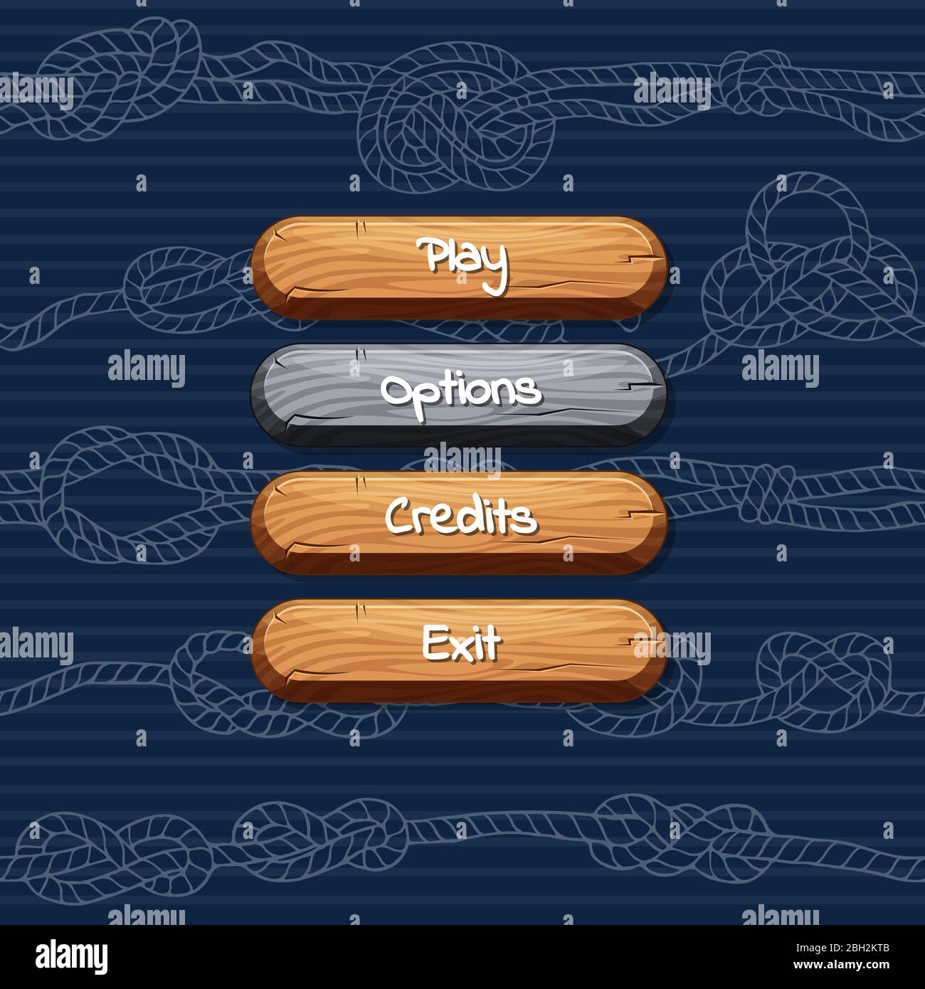 Vector cartoon style wooden enabled and disabled buttons with text for ...