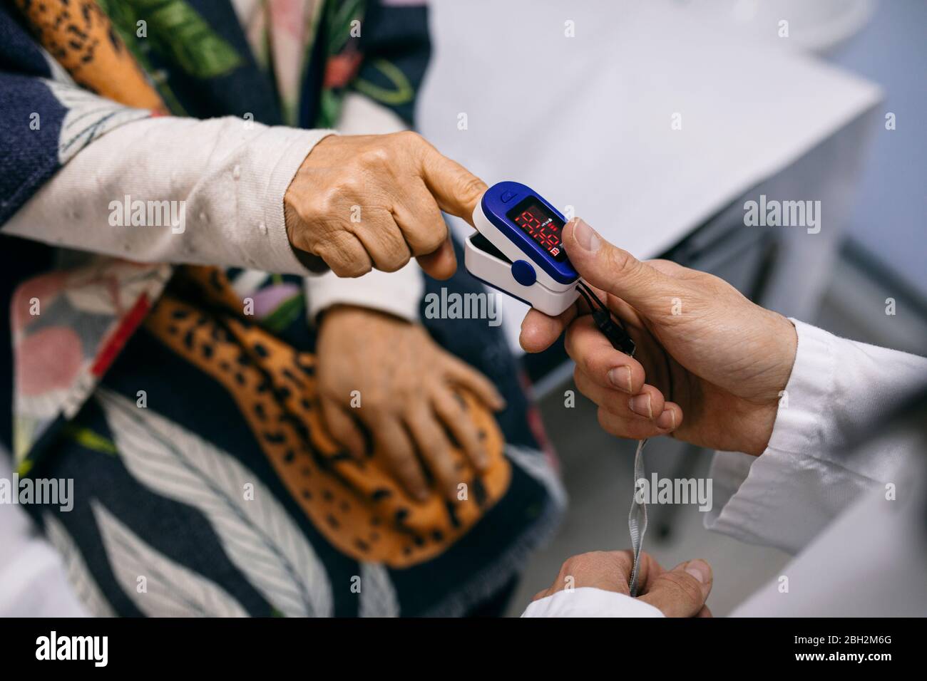 Doctor taking patient's pulse in medical practice Stock Photo - Alamy